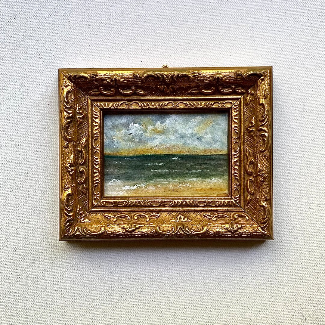 Seascape Miniature Wall Art, Acrylic Painting, Vintage Gold Frame ...
