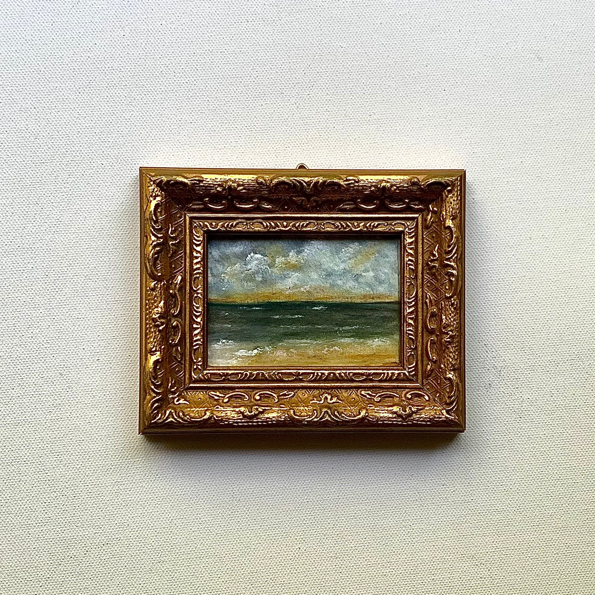 Seascape Miniature Wall Art, Acrylic Painting, Vintage Gold Frame ...