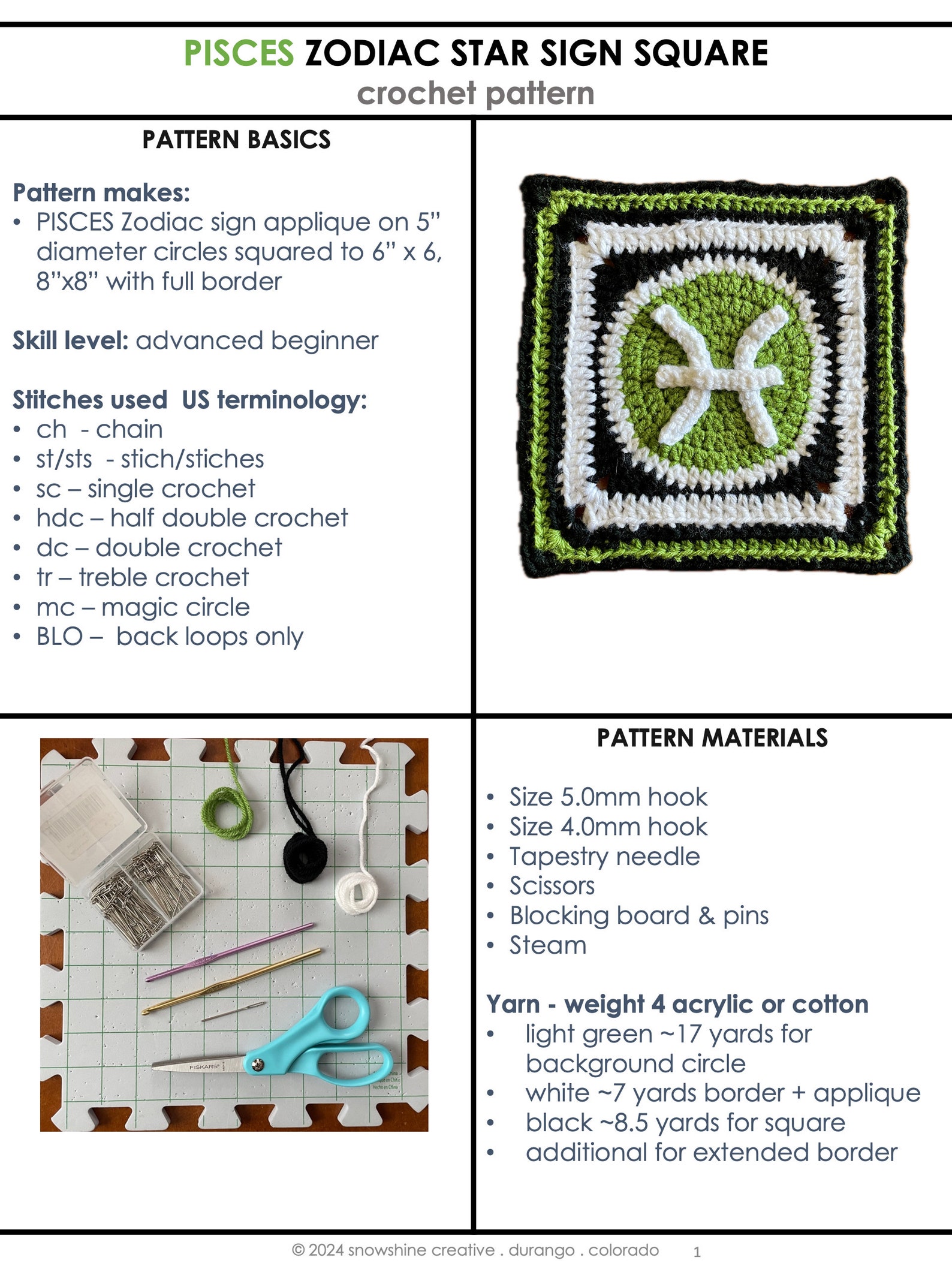 Pisces Zodiac Crochet Granny Square Pattern: Astrology Star Sign (PDF ...