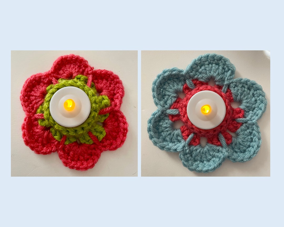 Flower Tealight Holder Crochet Pattern, Crochet Flower Applique, Spring ...