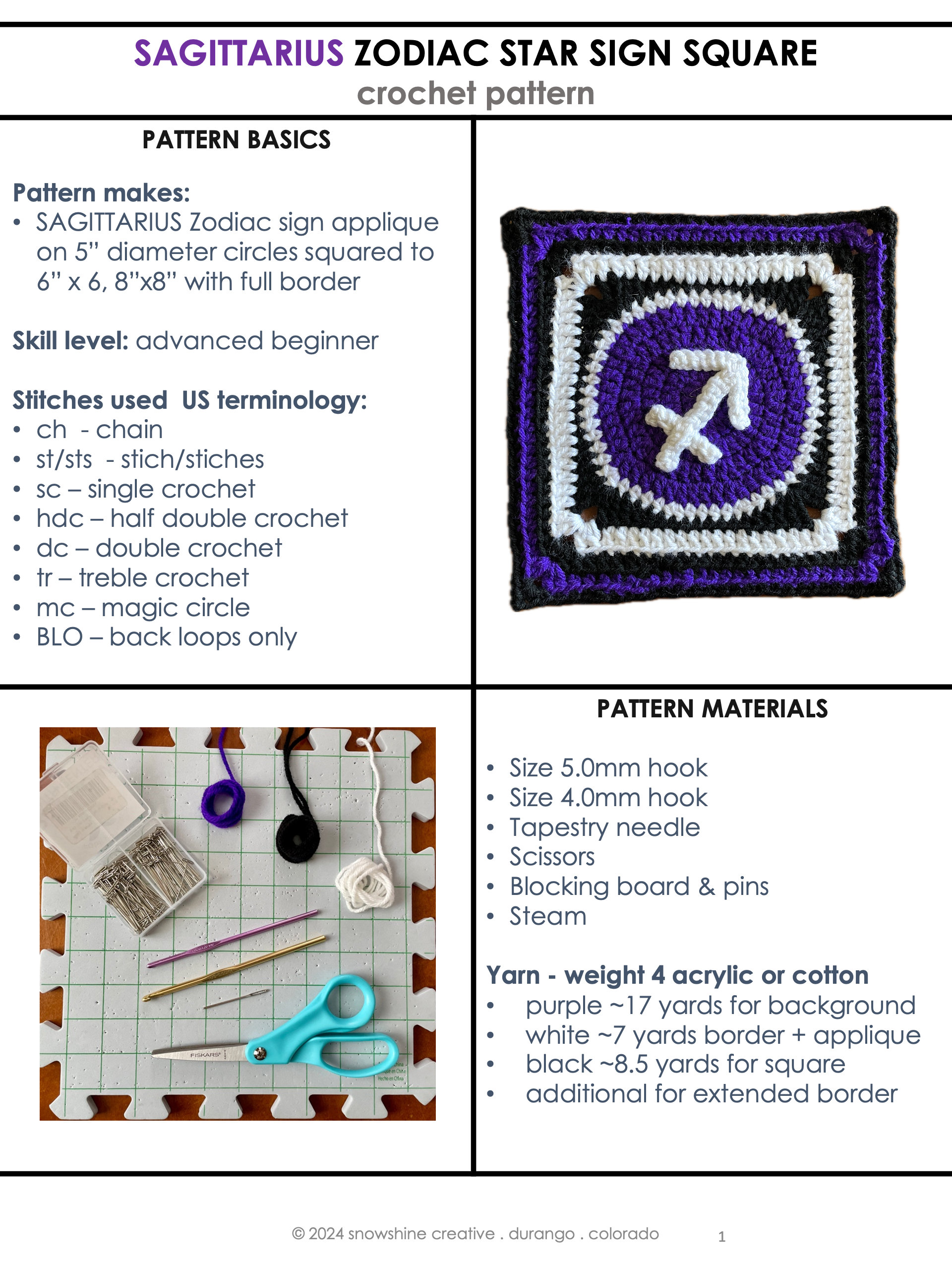 SAGITTARIUS Zodiac Granny Square Crochet Pattern, Sagittarius Star Sign ...