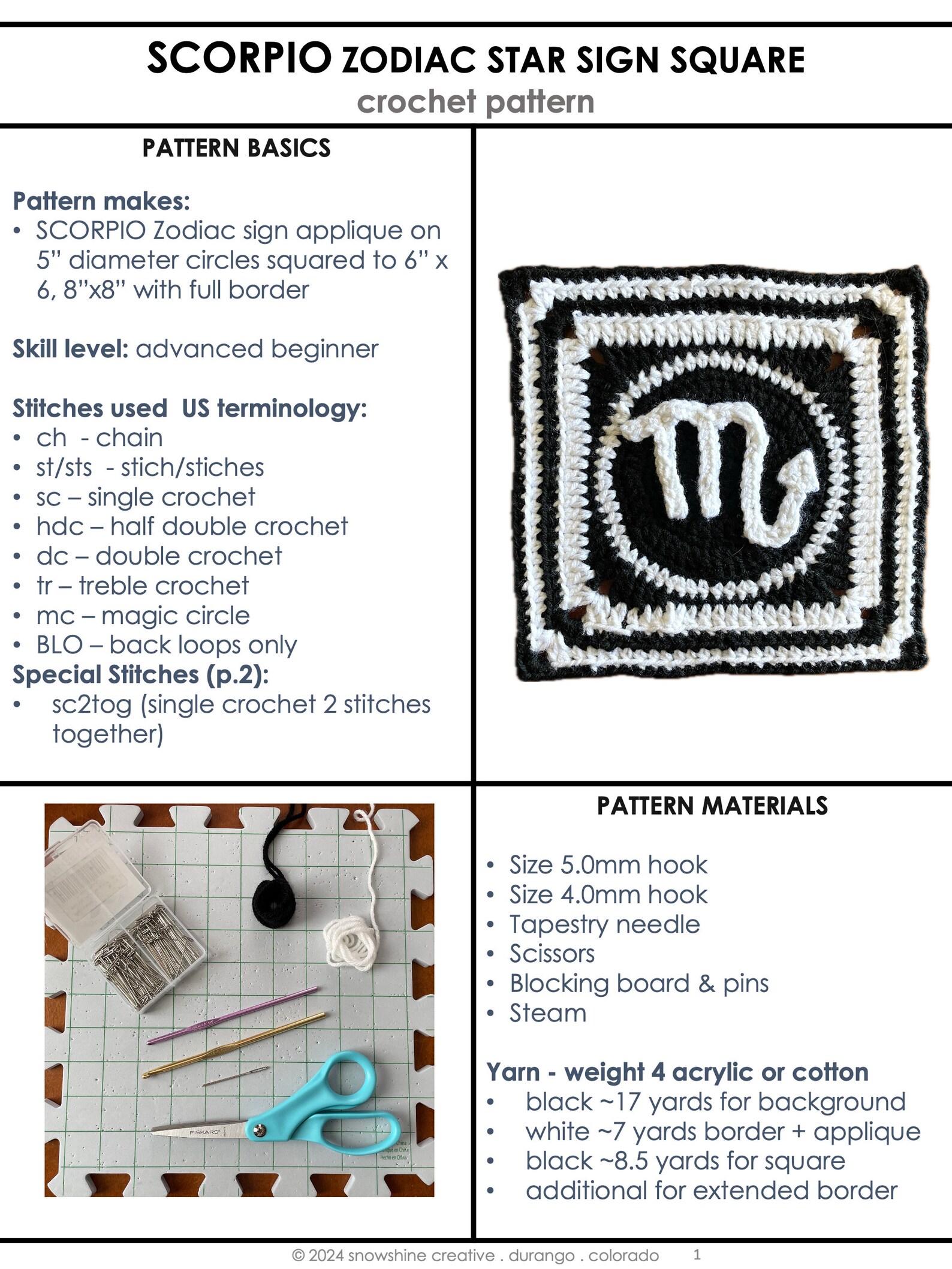 SCORPIO Crochet Pattern, Scorpio Zodiac Granny Square, Scorpio Star Sign Astrology, Quick and ...