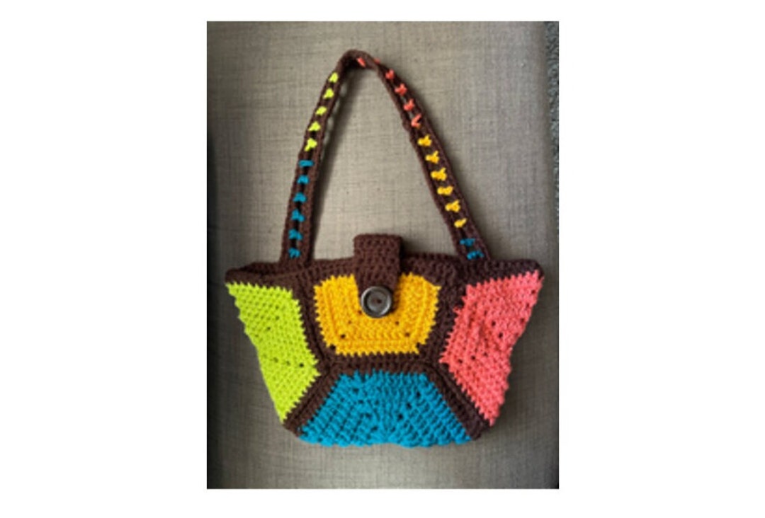 Crochet Pattern Hexagon Color Block Bag, Crochet Shoulder Bag, Tote Bag ...