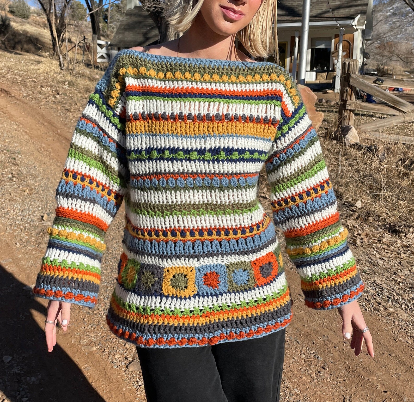 CROCHET SWEATER Pattern Boho Stitch Sampler Sweater, Pullover Sweater ...