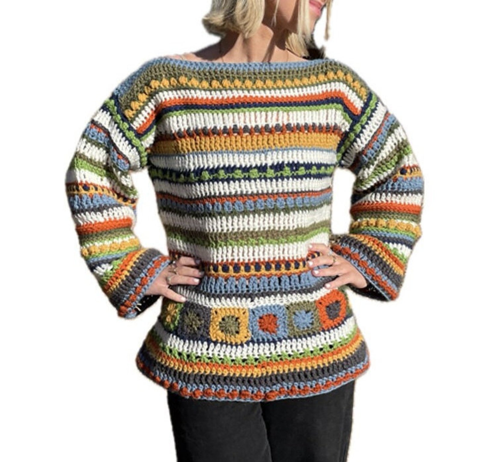 CROCHET SWEATER Pattern Boho Stitch Sampler Sweater, Pullover Sweater ...