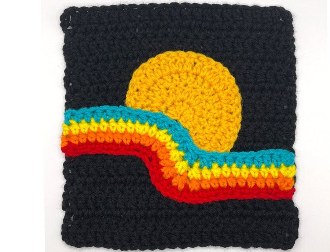 CROCHET PATTERN 70s Retro Stripe Sunrise Granny Square, Rainbow 70s 80s ...