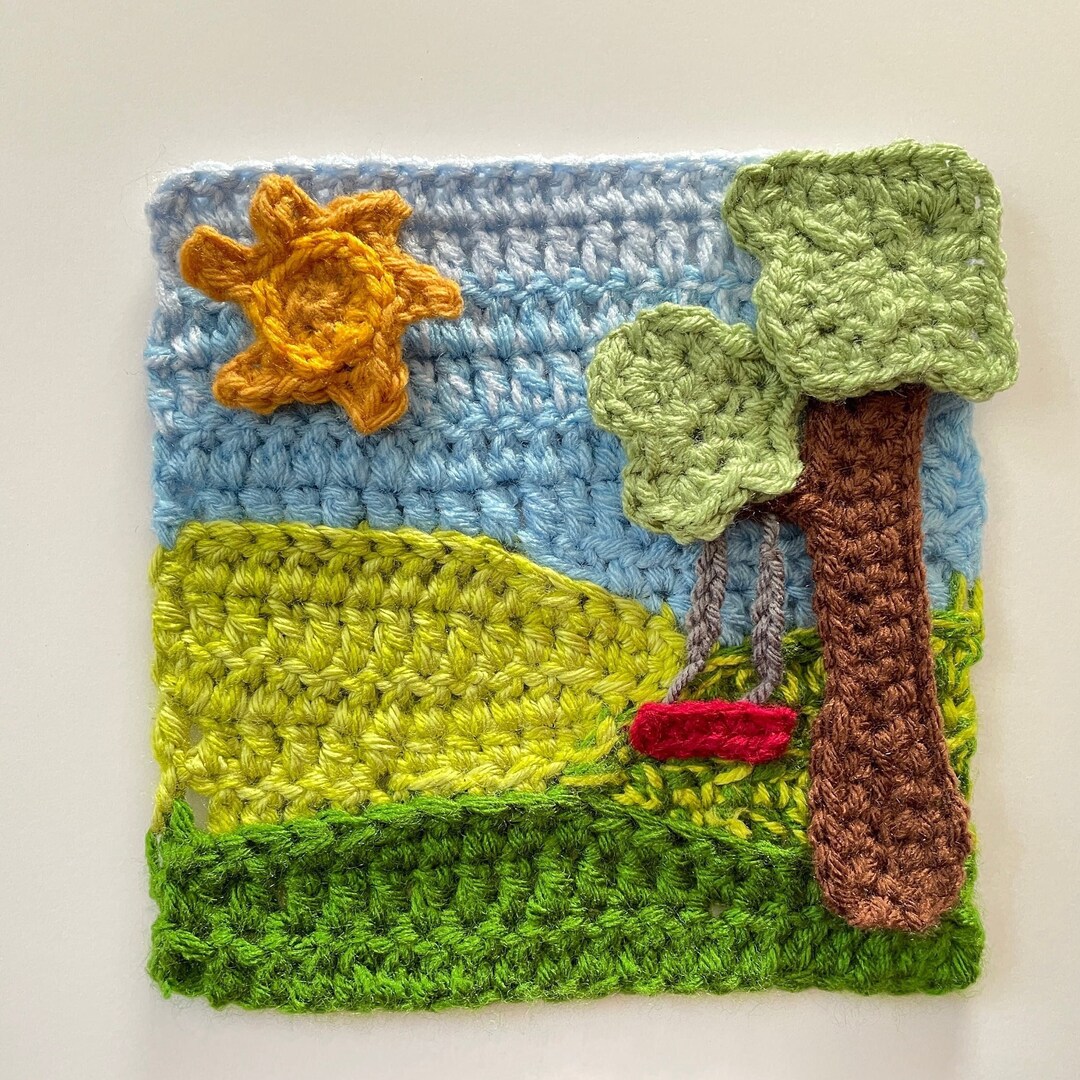 CROCHET PATTERN Sunny Day Landscape Granny Square, Summer Day Motif ...