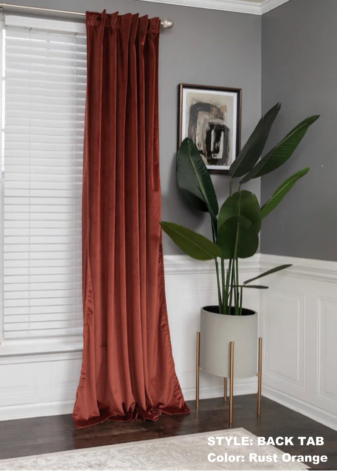 Rust Orange Velvet Curtain, Back Tab, Velvet Curtain, Curtain Panel ...