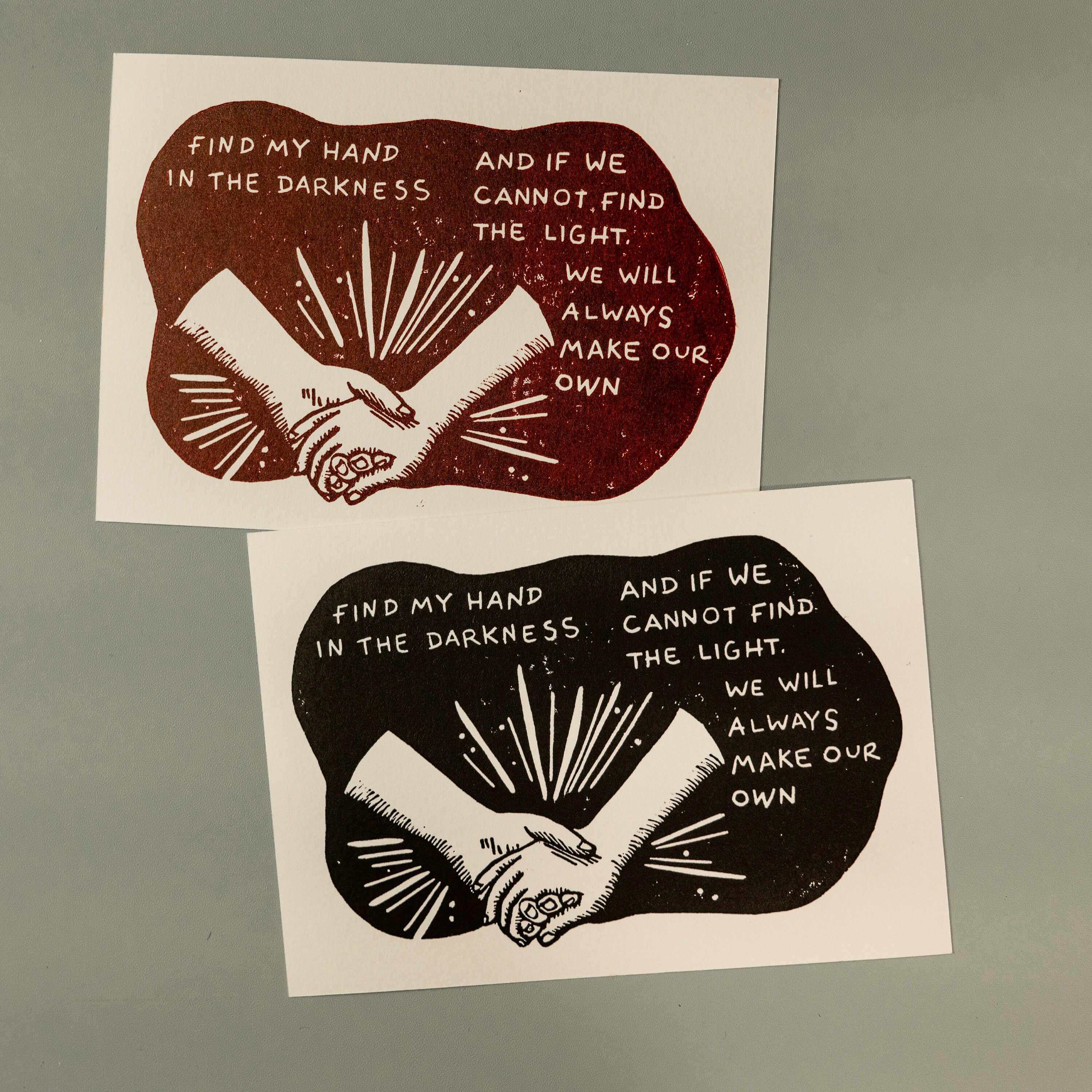 Original Linocut Print -- Poetry Folk Art Holding Hands (5x7") - Etsy