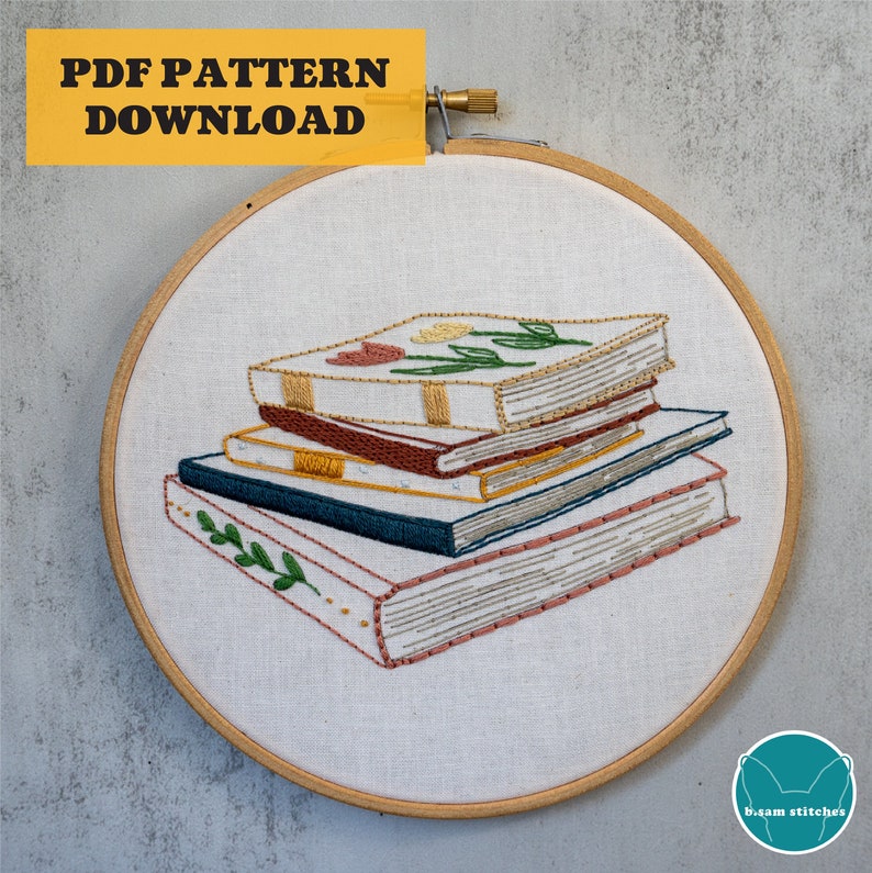 Stack of Books, Modern Embroidery Pattern for Beginners - PDF Printable ...