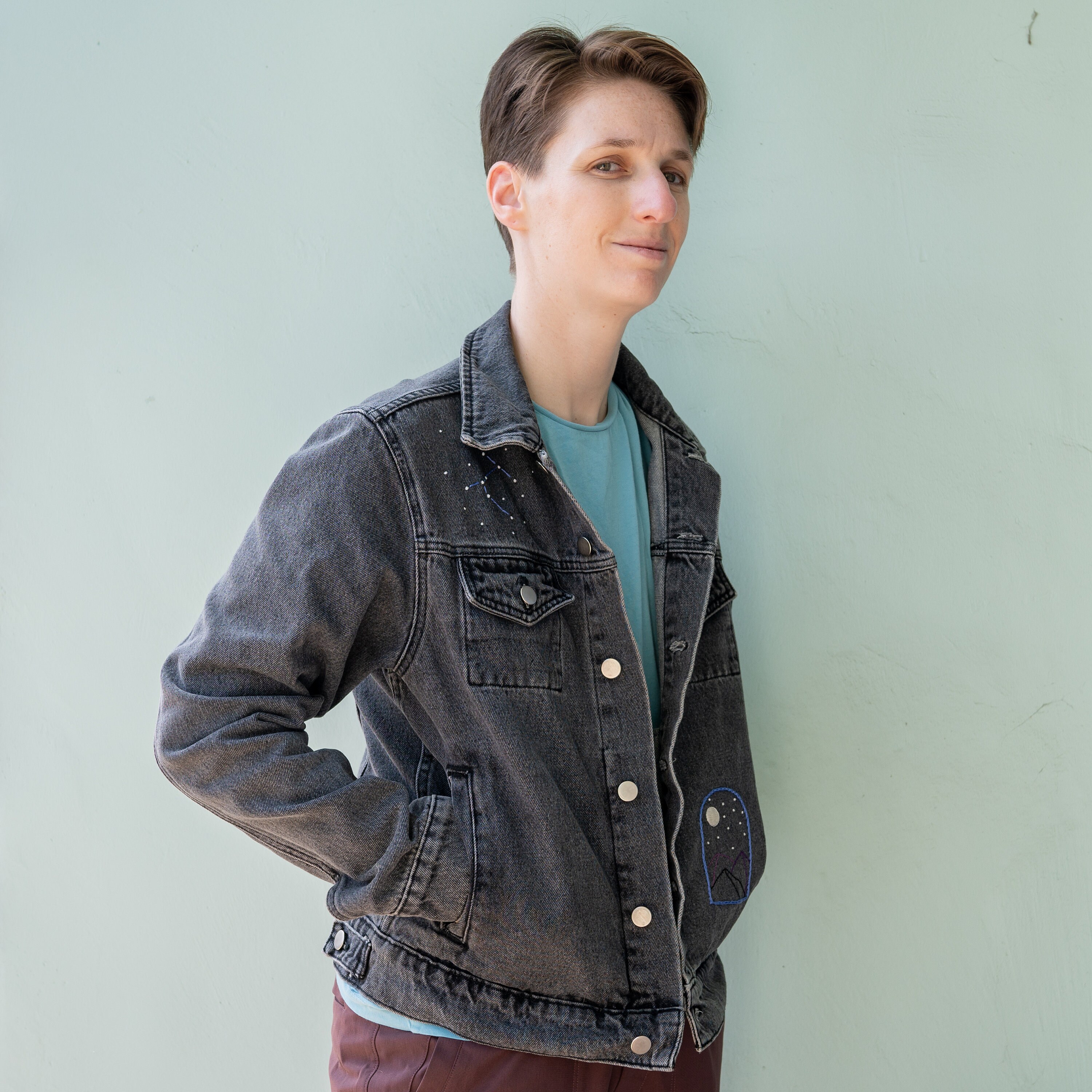 Mountain Landscape Denim Jacket. Black Jean Jacket. Black Denim Coat ...
