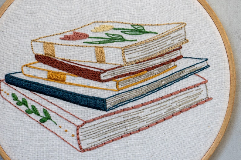 Stack of Books, Modern Embroidery Pattern for Beginners - PDF Printable ...