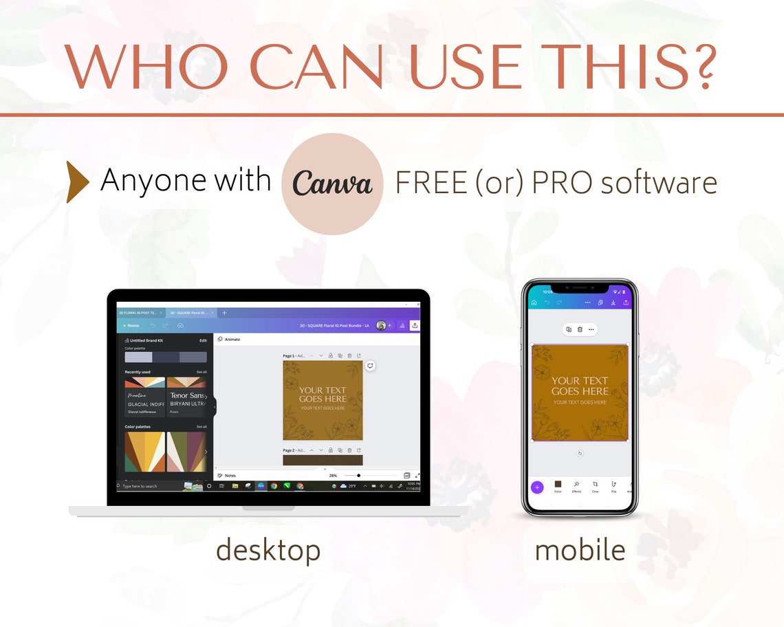 Editable Instagram Posts for Business Owners IG Post Templates Floral ...