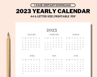 2023 Year Calendar Printable, Yearly Wall Calendar, Desk Calendar ...