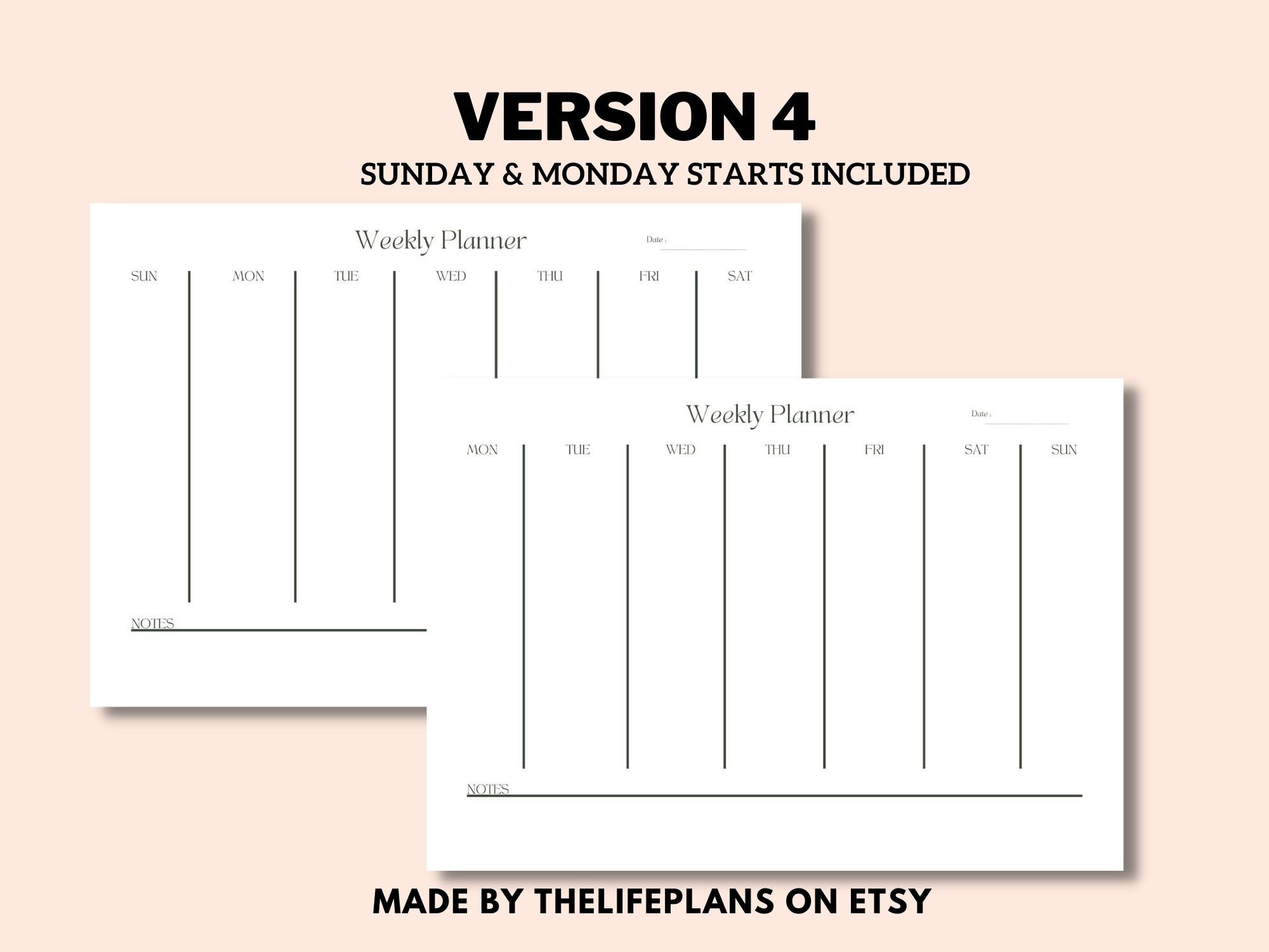 Weekly Planner Printable Landscape, Minimalist Weekly Schedule, Week at ...