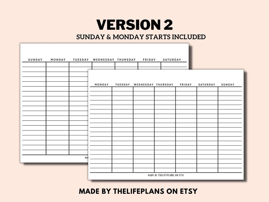 Blank Monthly Calendar Printable Landscape, Minimalist Calendar ...