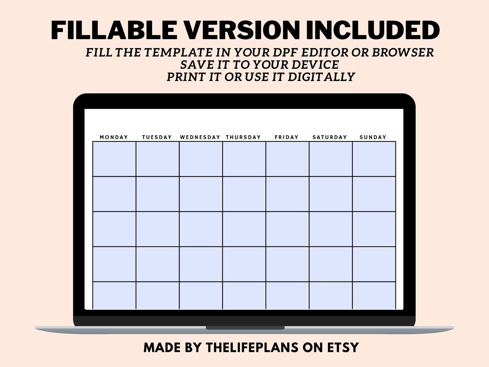 Blank Monthly Calendar Printable Landscape, Minimalist Calendar ...