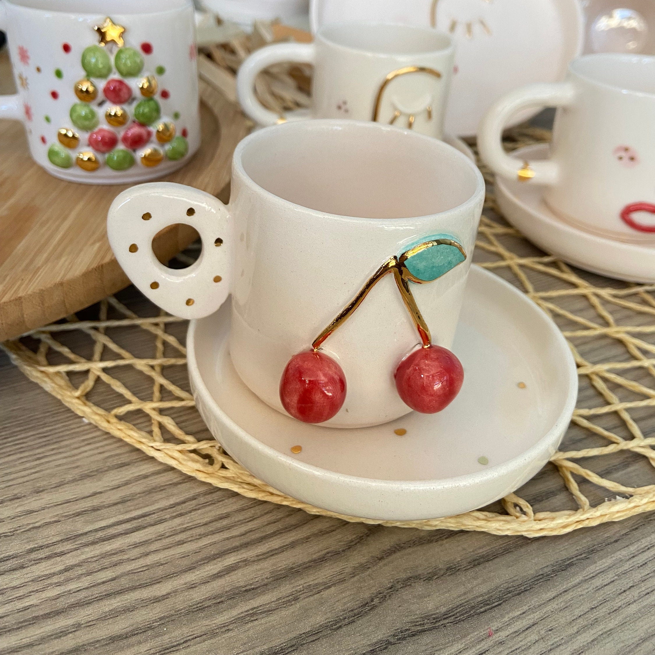 Cherry Cup. 100% Hand Made Espresso Mug. It's Decorated for You With ...