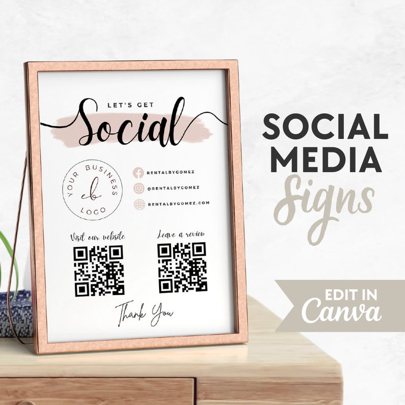 Social Media Sign Editable QR Code Sign Facebook Instagram - Etsy