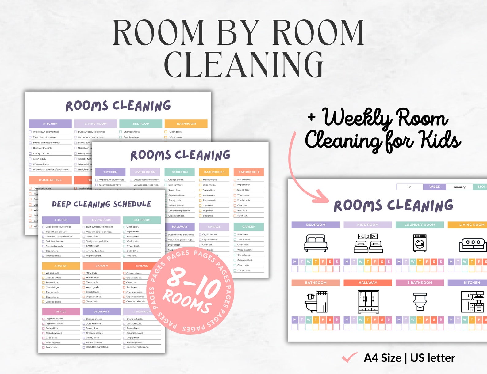 Cleaning Checklist Bundle Weekly Cleaning Printable Monthly Cleaning ...
