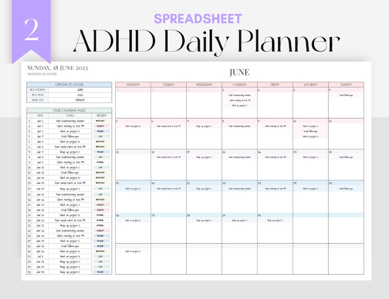 ADHD Digital Planner Spreadsheet Template Digital Planner 2024 ...