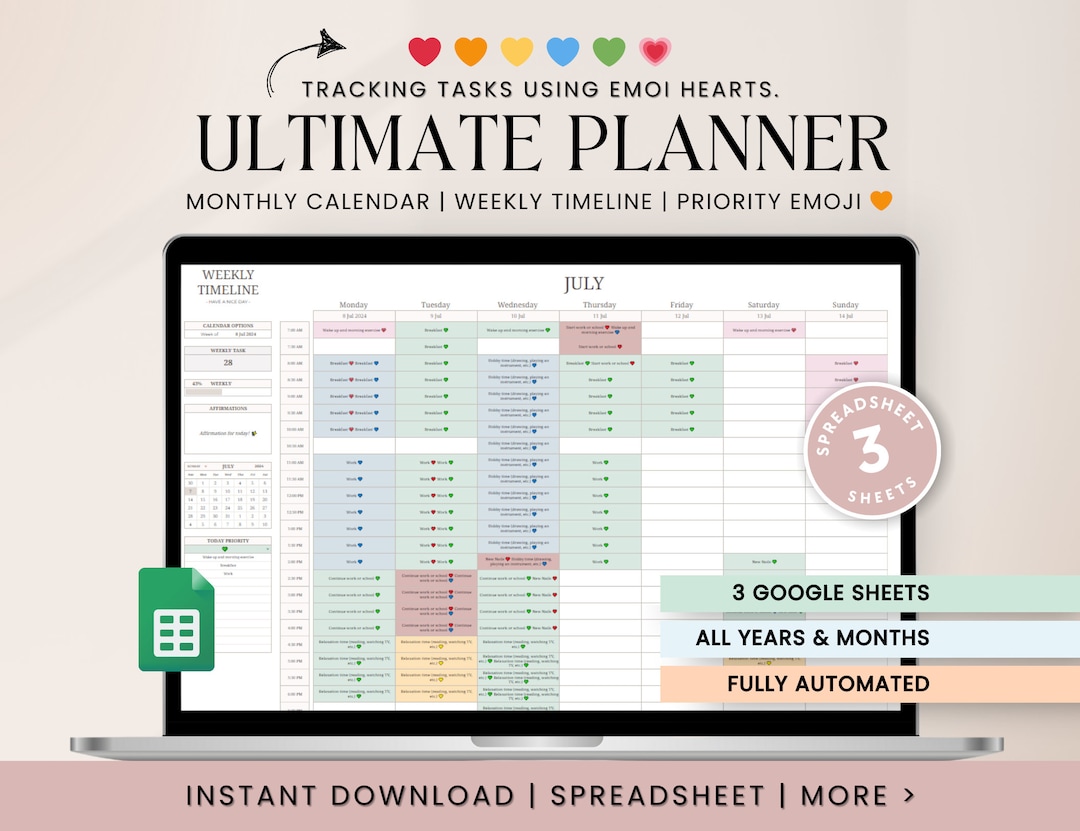 Digital Planner, Daily Spreadsheet Google Sheet, Monthly Calendar ...