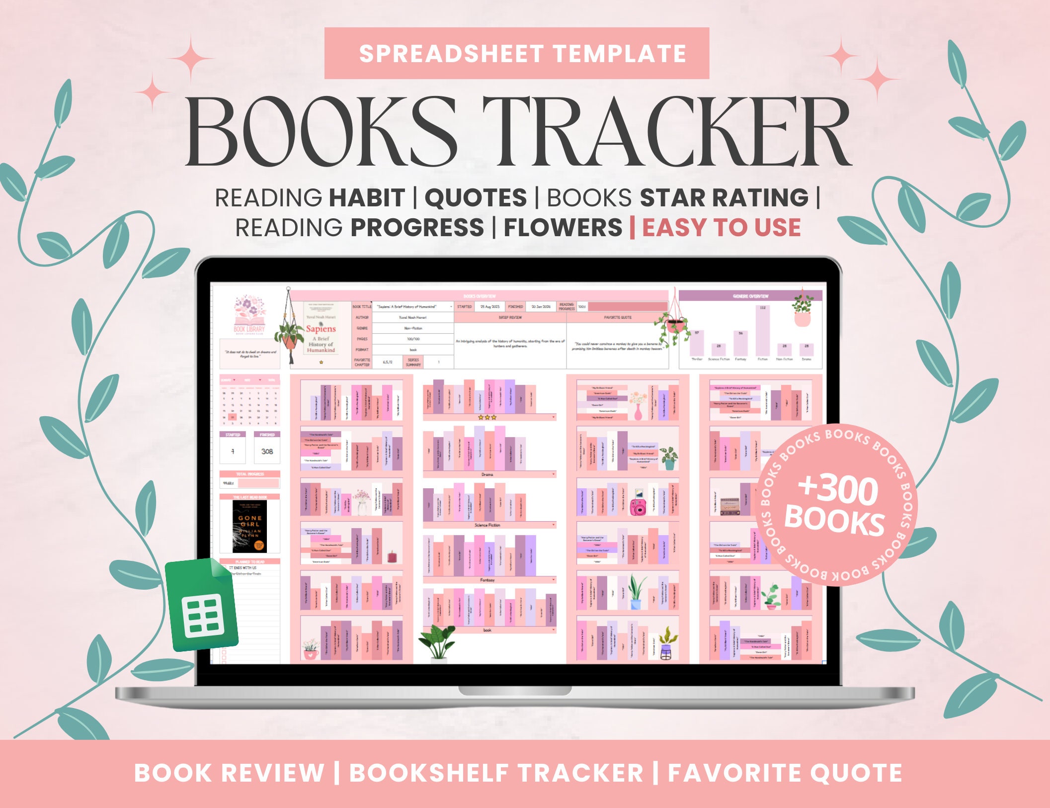 Reading Tracker, Spreadsheet Template, Book Tracker Spreadsheet ...