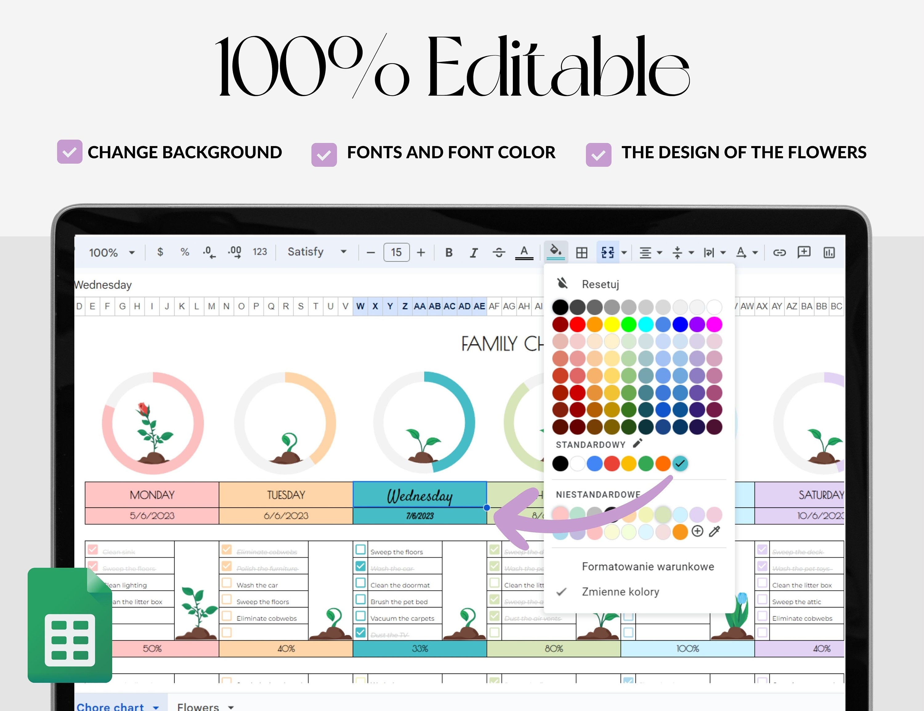 Colorful Family Chore Chart for Kids Spreadsheets Template Weekly ...