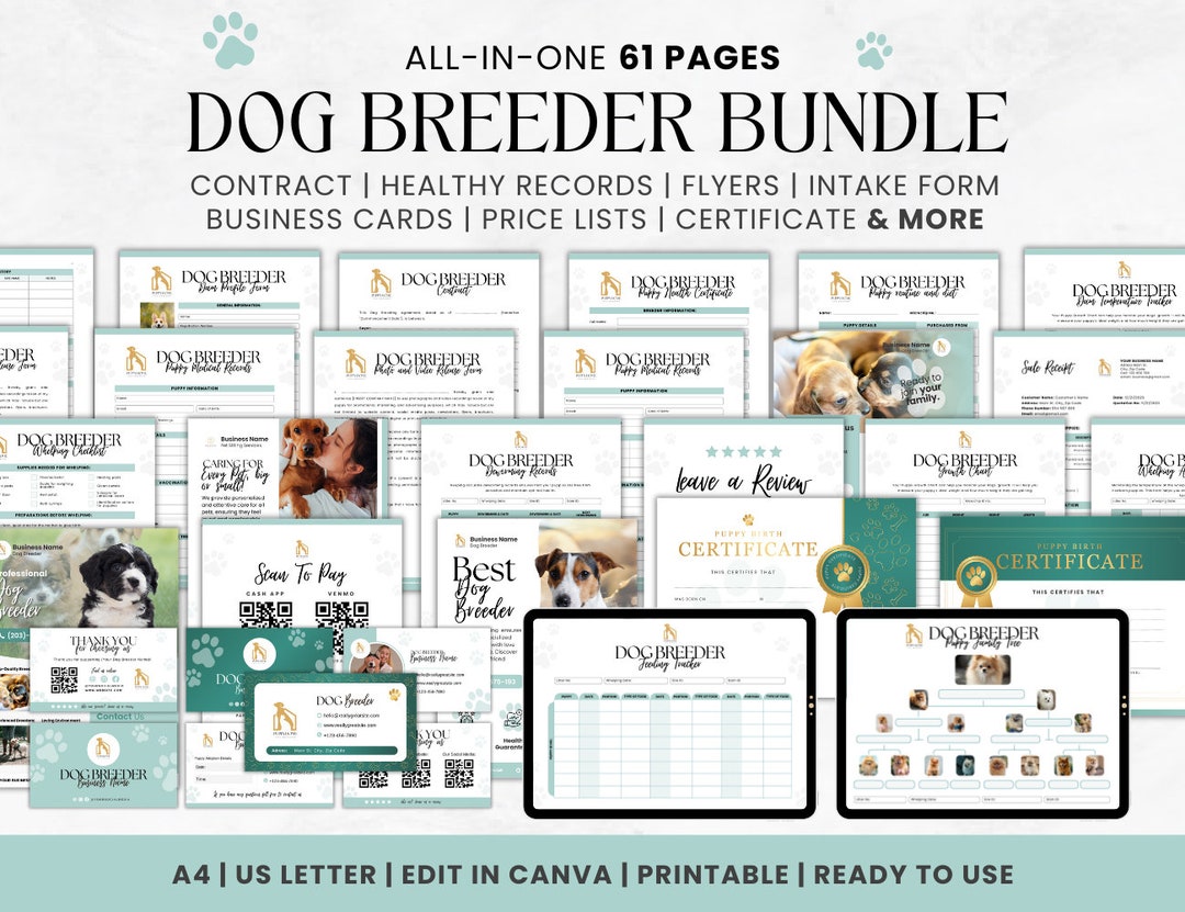Dog Breeder Forms Bundle: Contract, Records, Business Cards (CANVA) - Etsy