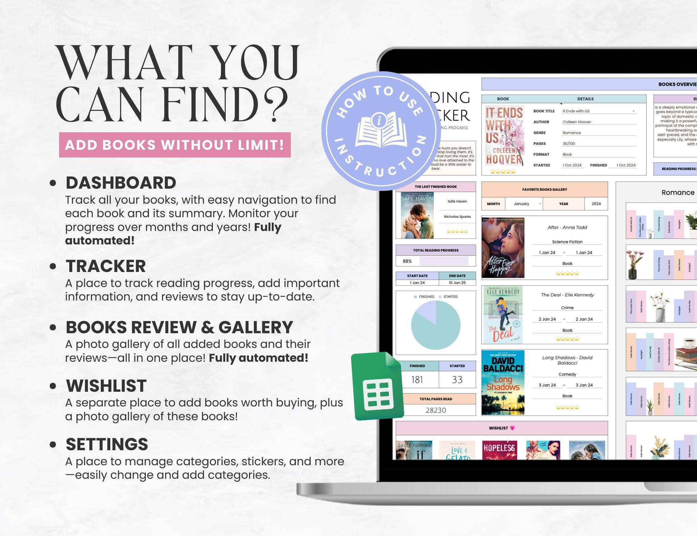 ADHD Book Tracker, Reading List Google Sheets, Personal Digital Library ...
