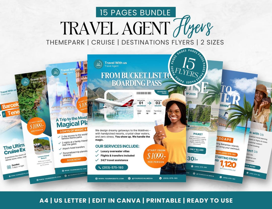 Travel Agent Flyer Templates: Cruise, Theme Park, Destinations (canva ...