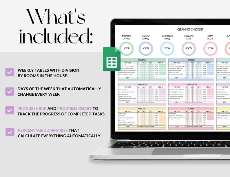 Deep Cleaning Checklist: Weekly Household Planner (google Sheets) - Etsy