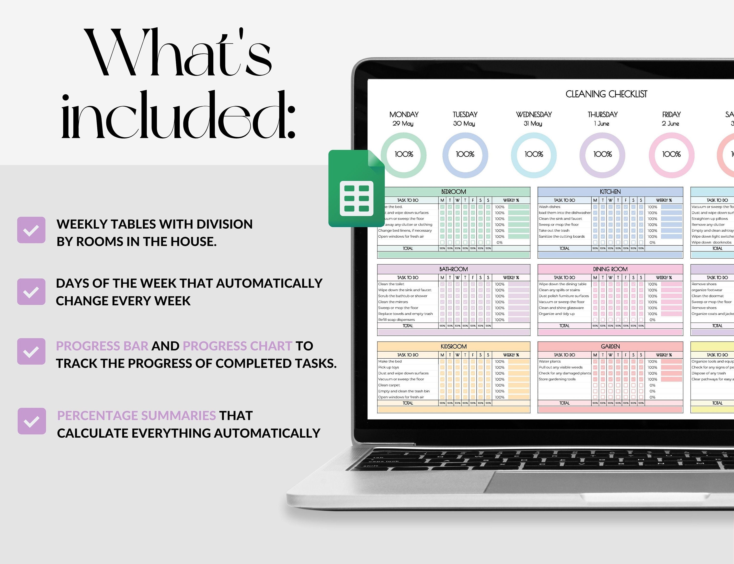 Deep Cleaning Checklist for Google Sheets, Weekly Cleaning Schedule ...