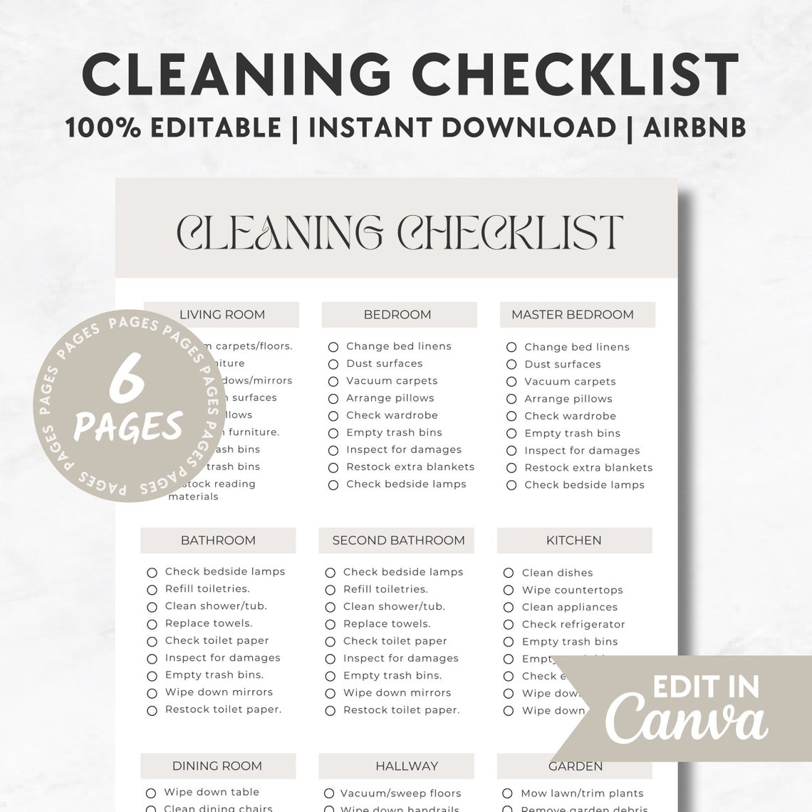 Airbnb Cleaning Checklist: Editable Cleaning Schedule (canva Template ...