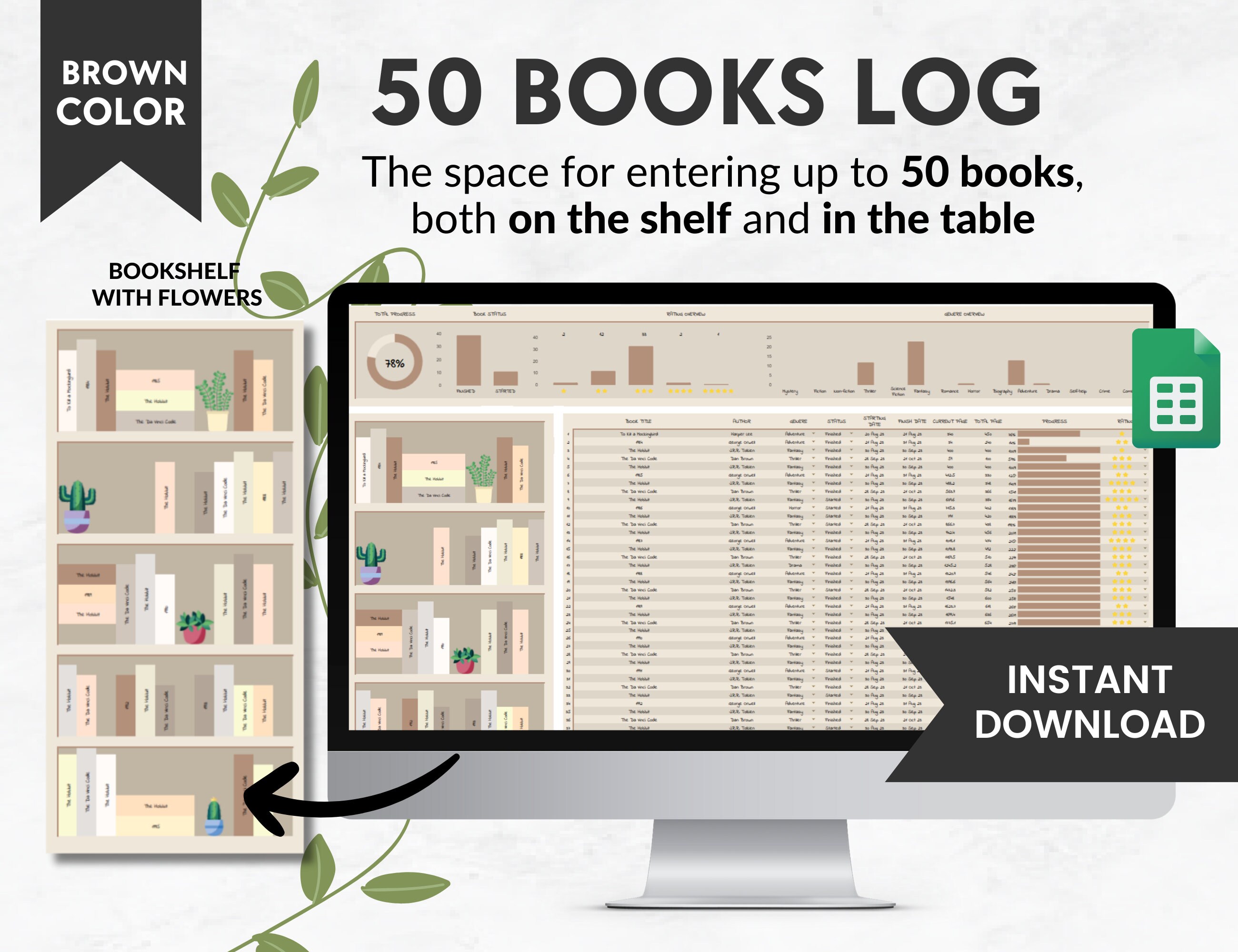 Digital Book Tracker: Google Sheets Reading Log, Bookshelf (digital ...