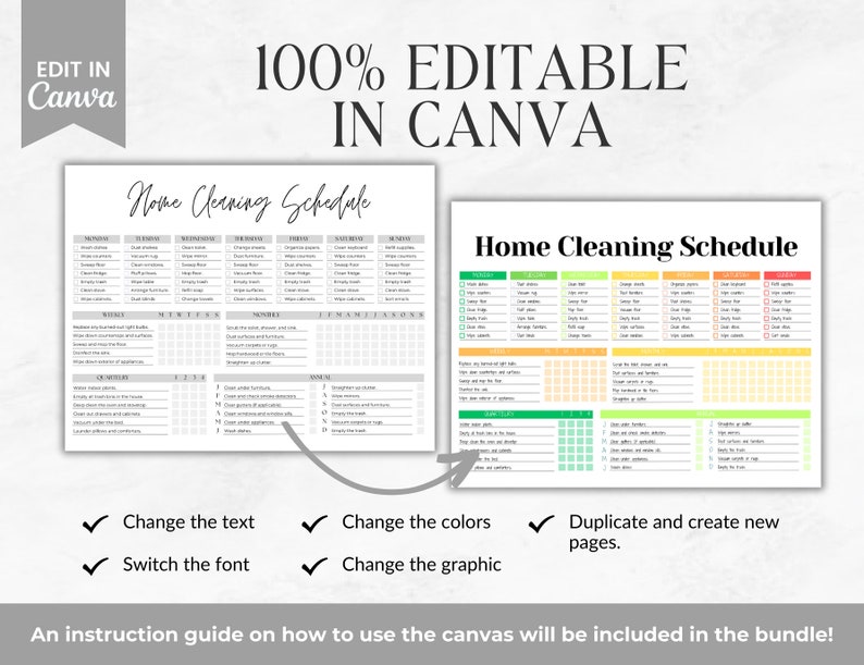 Editable ADHD Cleaning Checklist Bundle, Adult Chore Chart, Weekly ...