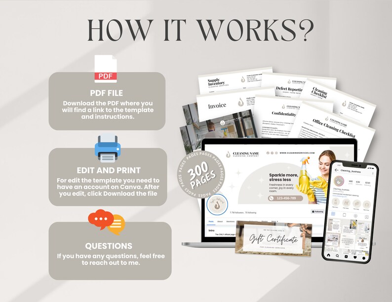 Cleaning Business Bundle: Editable Forms, Logo, Social Media (digital ...