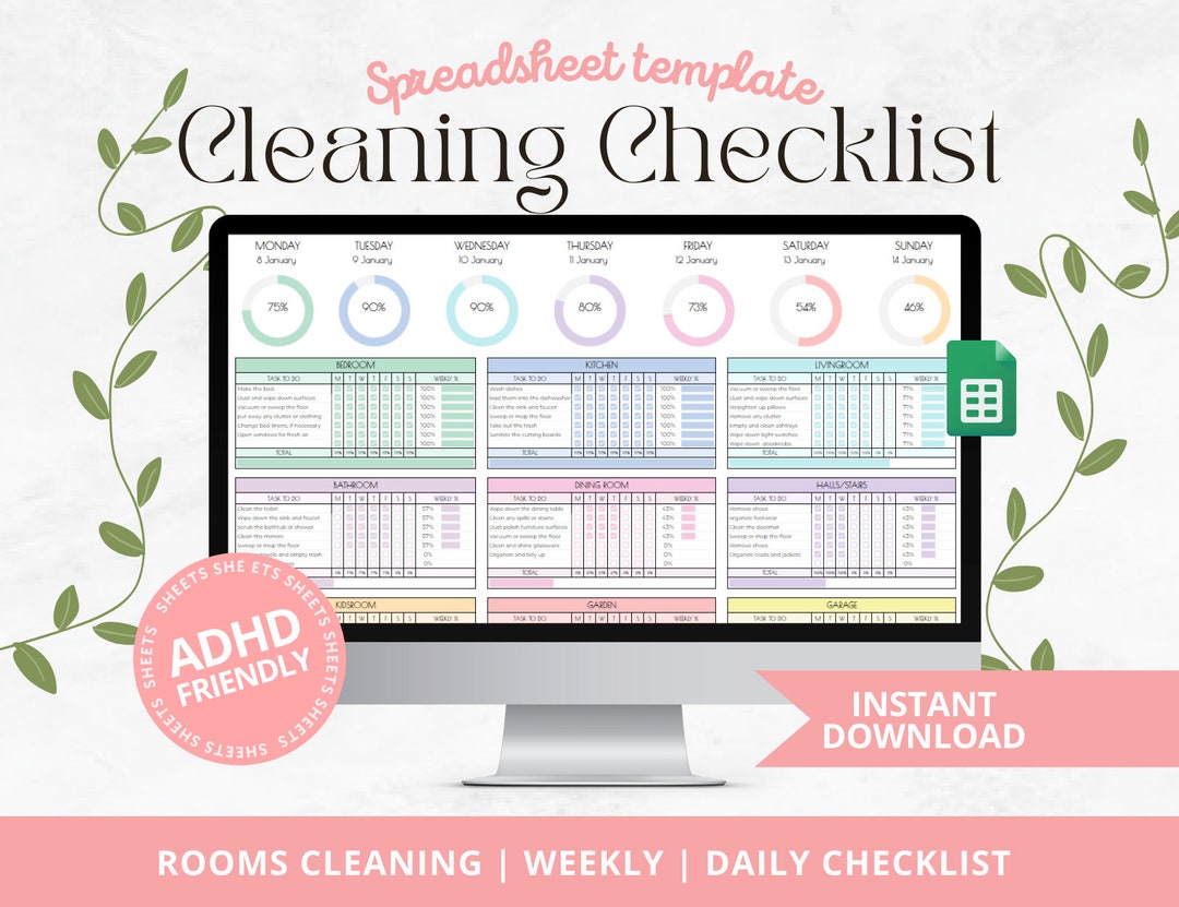 Deep Cleaning Checklist for Google Sheets, Weekly Cleaning Schedule ...
