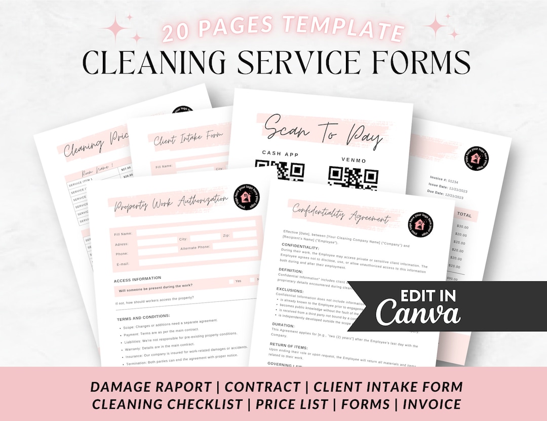 Cleaning Service Forms Bundle, Cleaning Business Forms | Editable ...