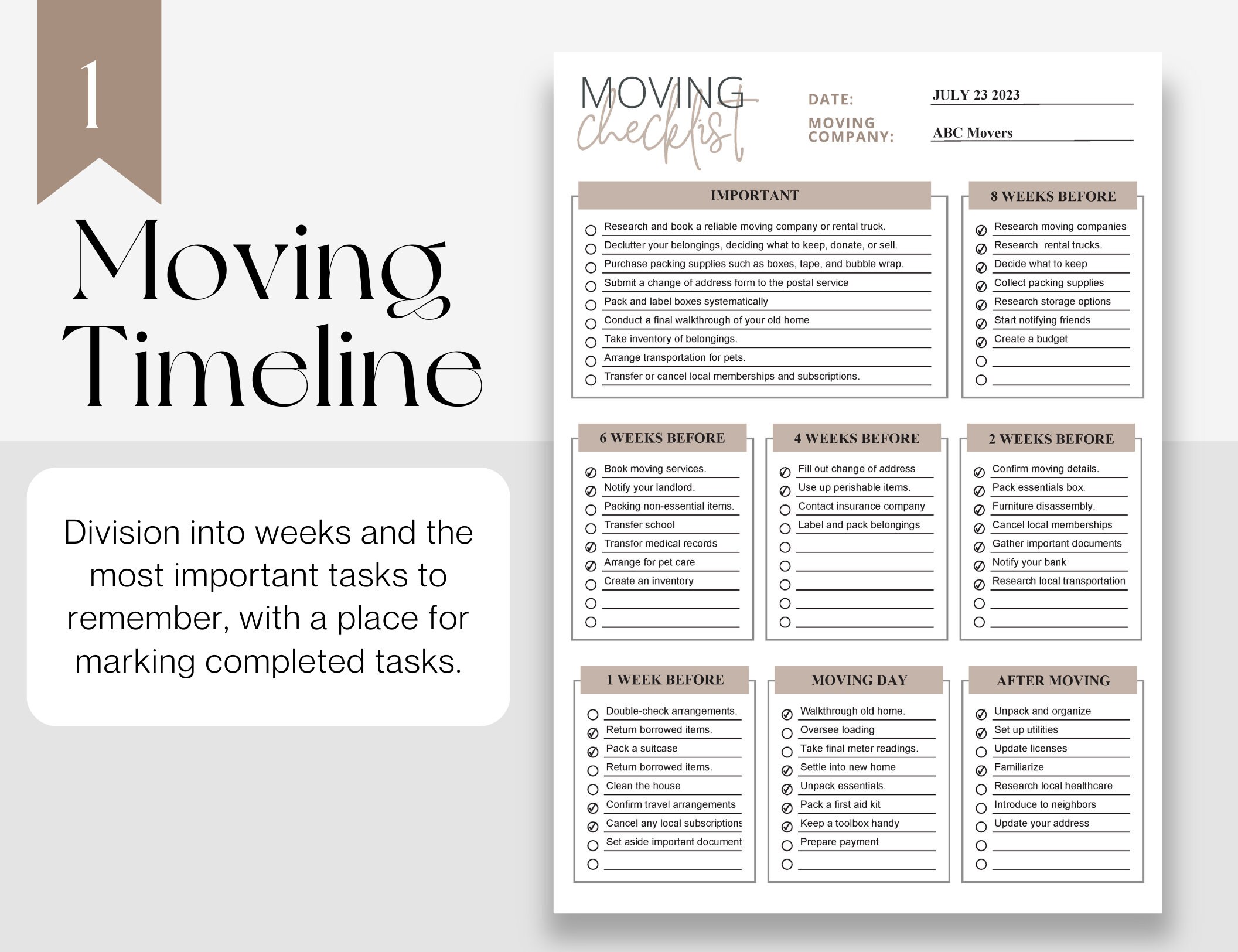 Moving Checklist Printable Packing List Moving Planner - Etsy Australia