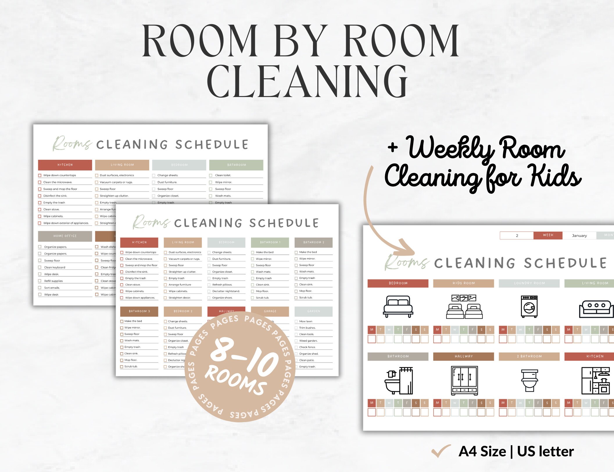 ADHD Cleaning Checklist Bundle, Editable Cleaning Schedule, Chore Chart ...