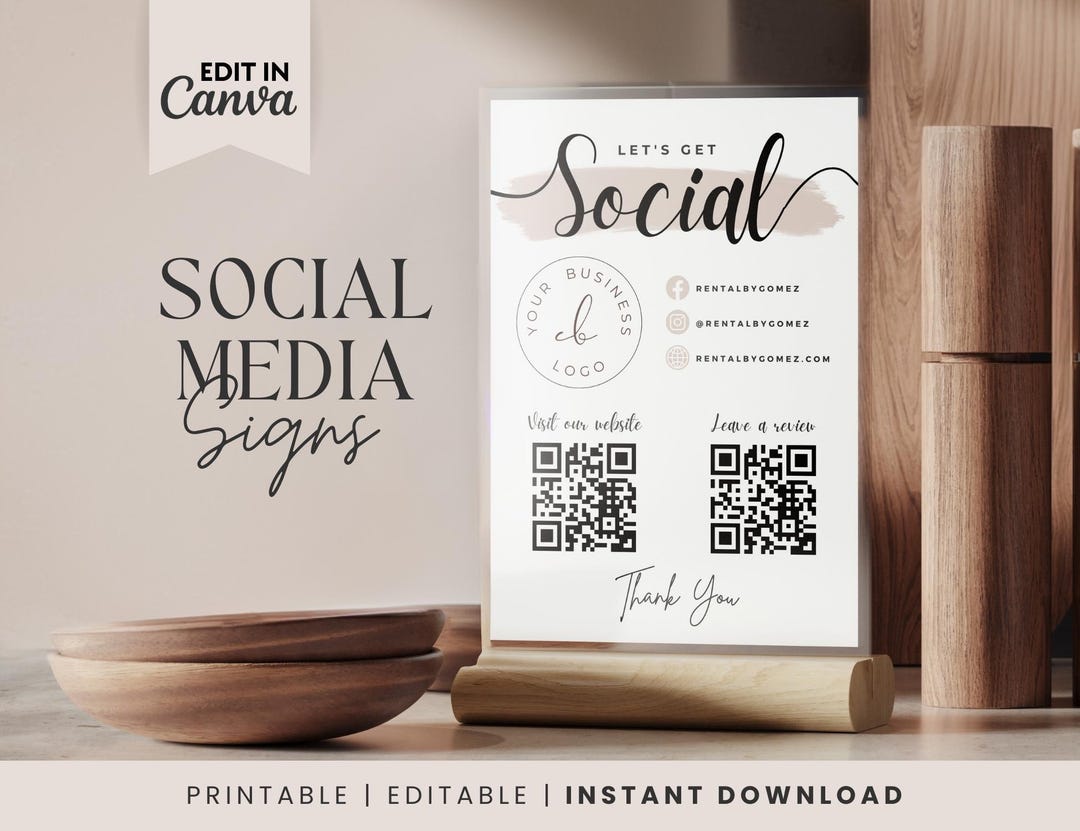 Social Media Sign | Editable QR Code Sign | Facebook Instagram Sign ...
