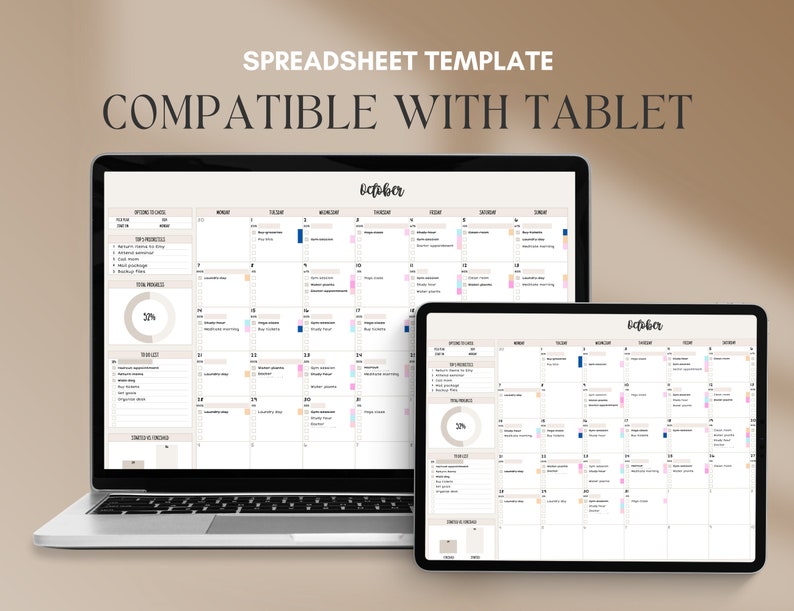 Monthly Calendar Spreadsheet, Task Tracker, Google Sheets, ADHD Planner ...