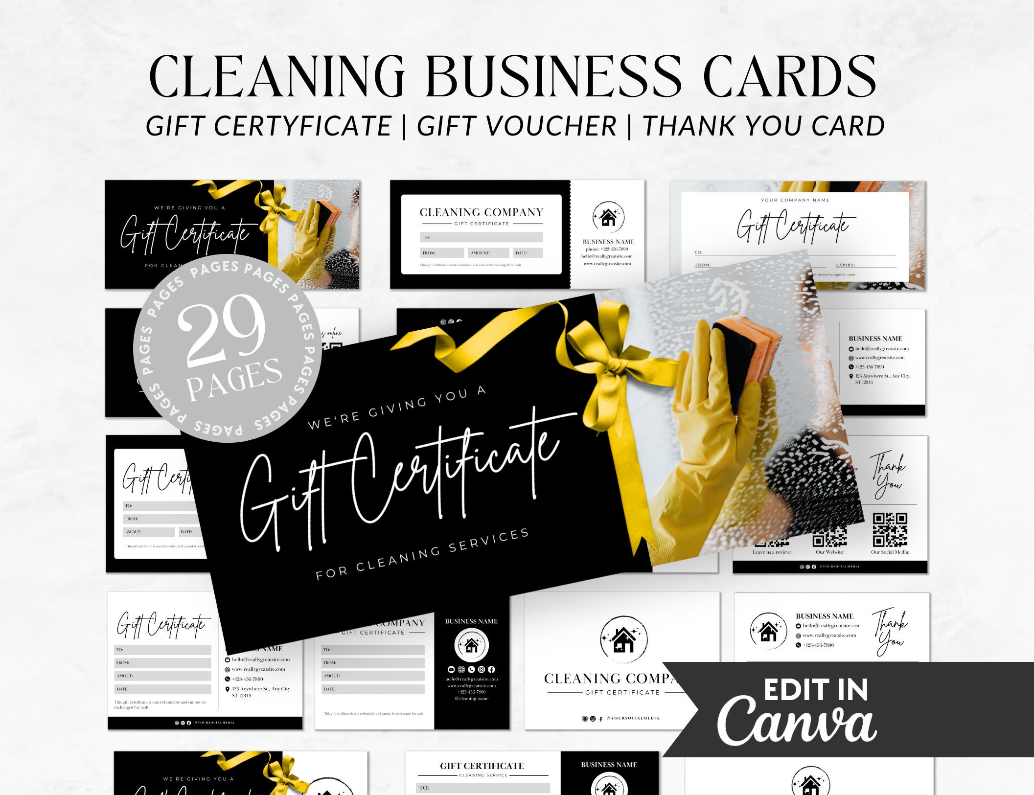 Cleaning Gift Certificate Bundle, Cleaning Business, Editable QR Code ...