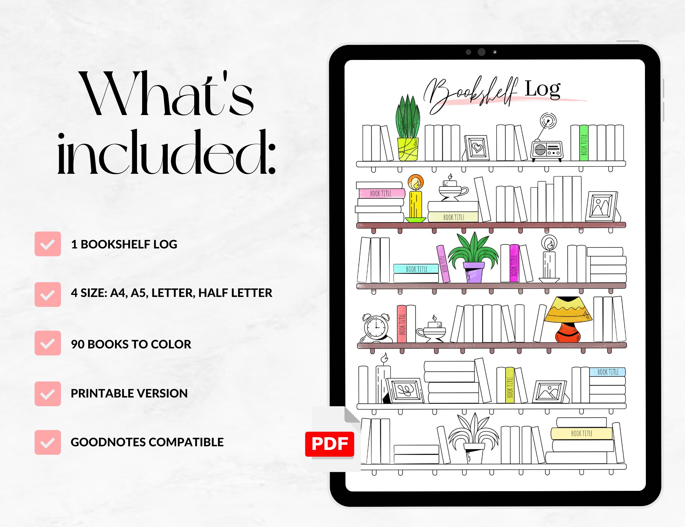 Bookshelf Reading Log: Printable Book Tracker (A4, A5, Letter, Half ...