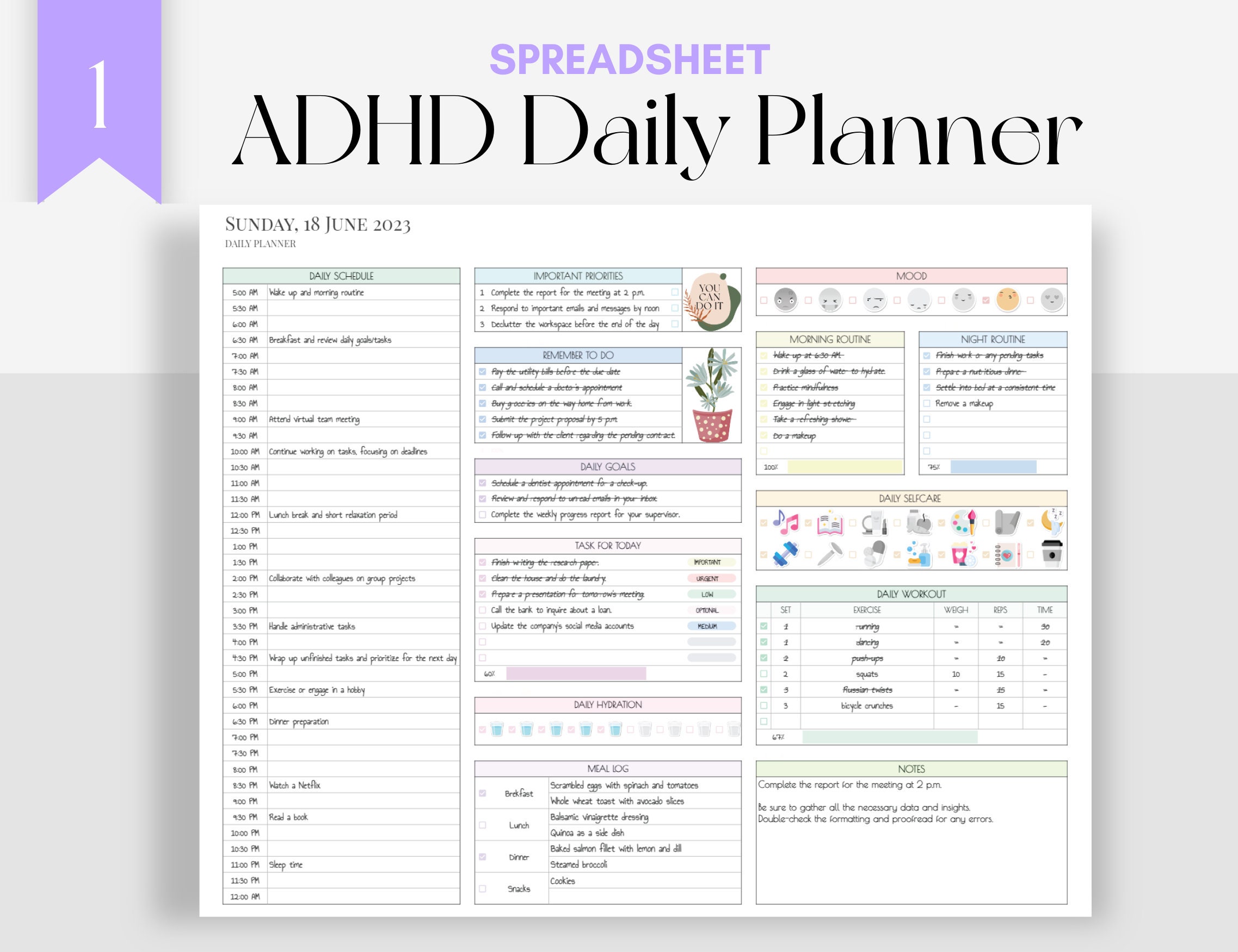ADHD Digital Planner: Google Sheets Template With Habit Tracker - Etsy