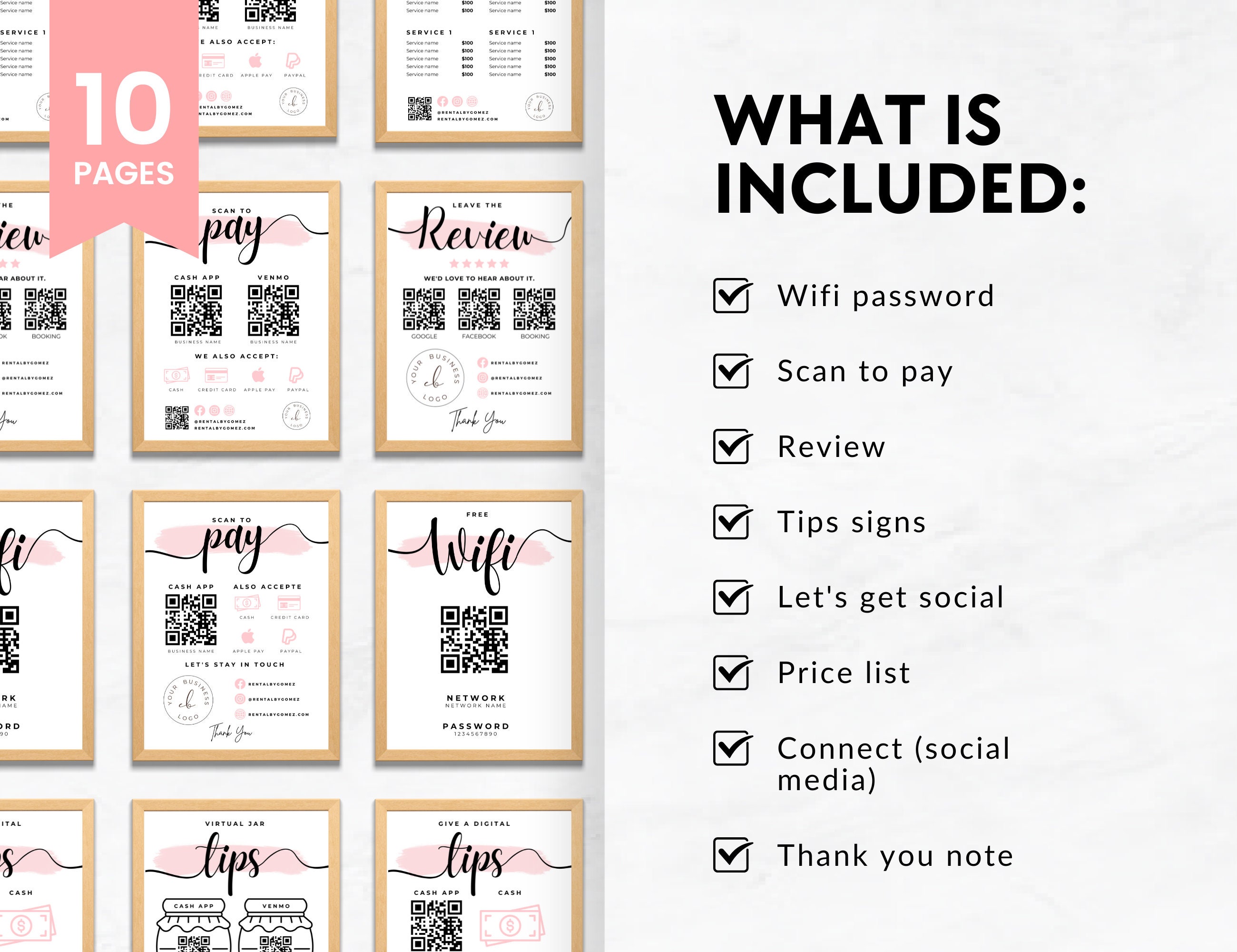 QR Code Sign Bundle, Price List Template, Wifi Password Sign, Editable ...