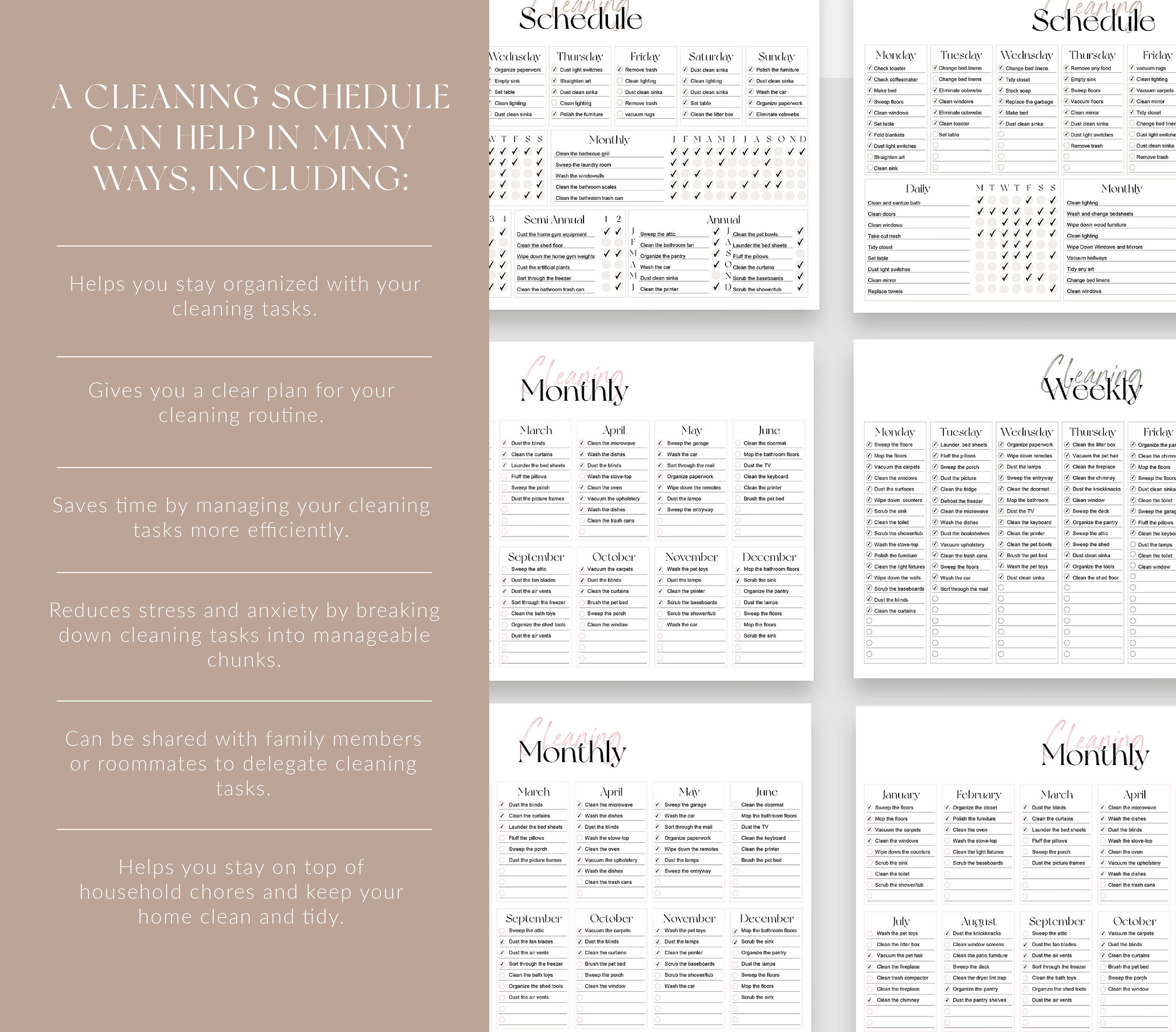 Cleaning Schedule PDF Template Printable Cleaning Checklist - Etsy