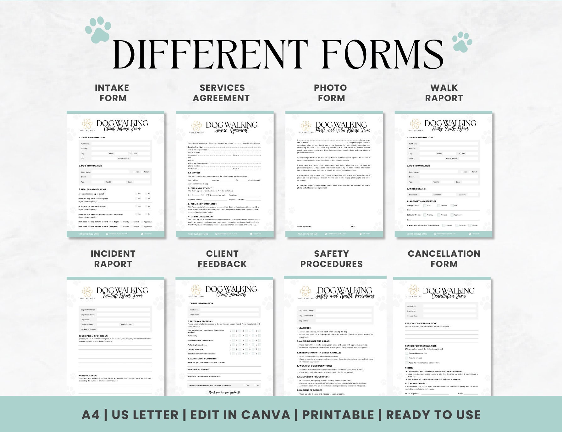 Dog Walking Business Forms Bundle: Canva Templates (37 Pages) - Etsy