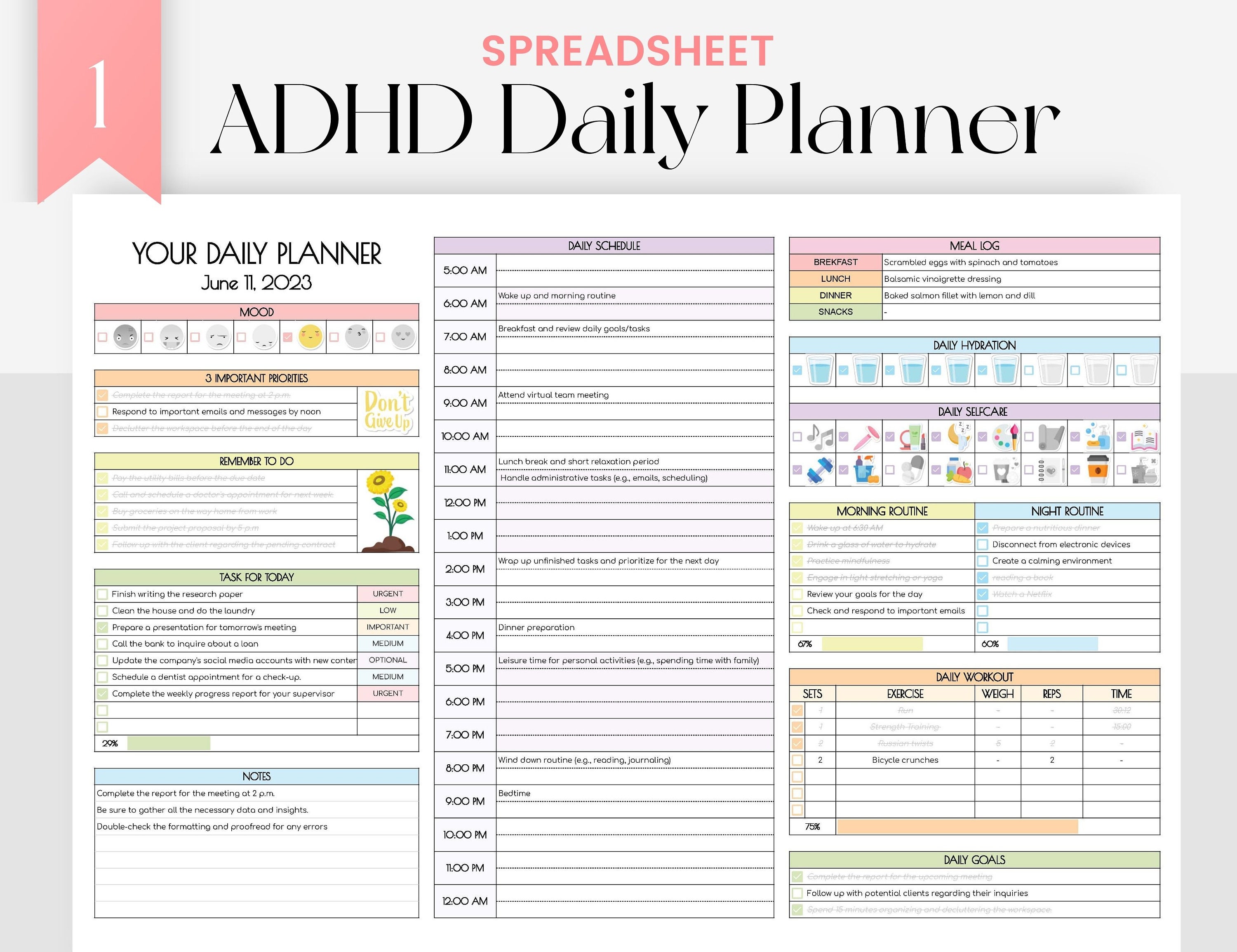 ADHD Planner for Google Sheets Adhd Digital Planner Daily Self Care ...